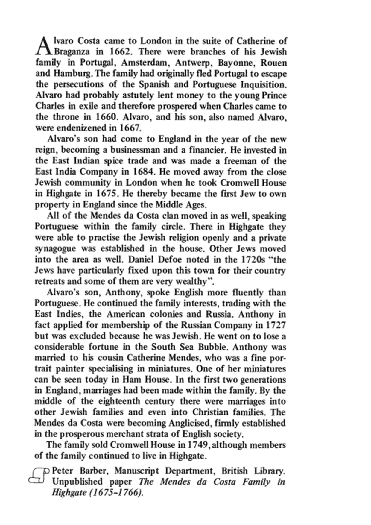 Figure 7. The Da Costa Family Tree – Thorp Family History